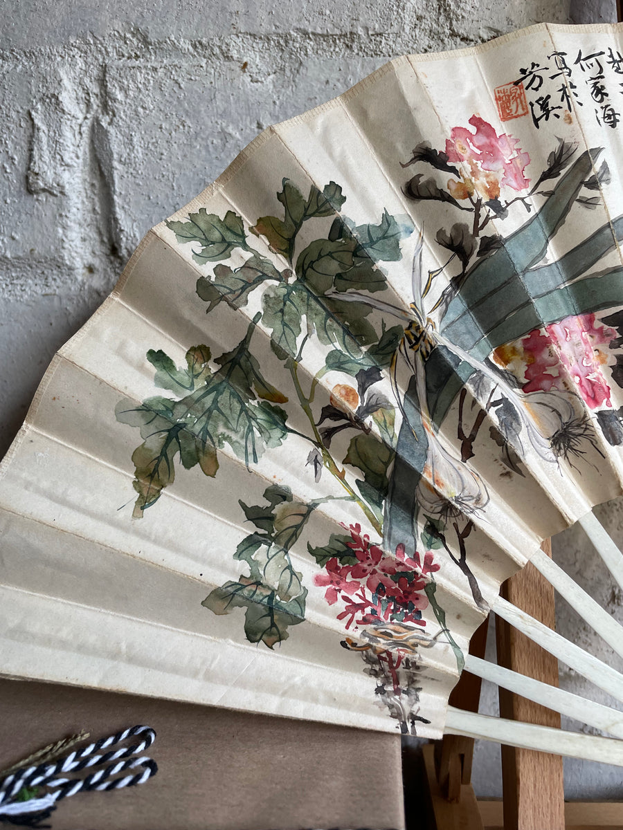 Hand-Painted Paper Fan with Original Box – Reclectic