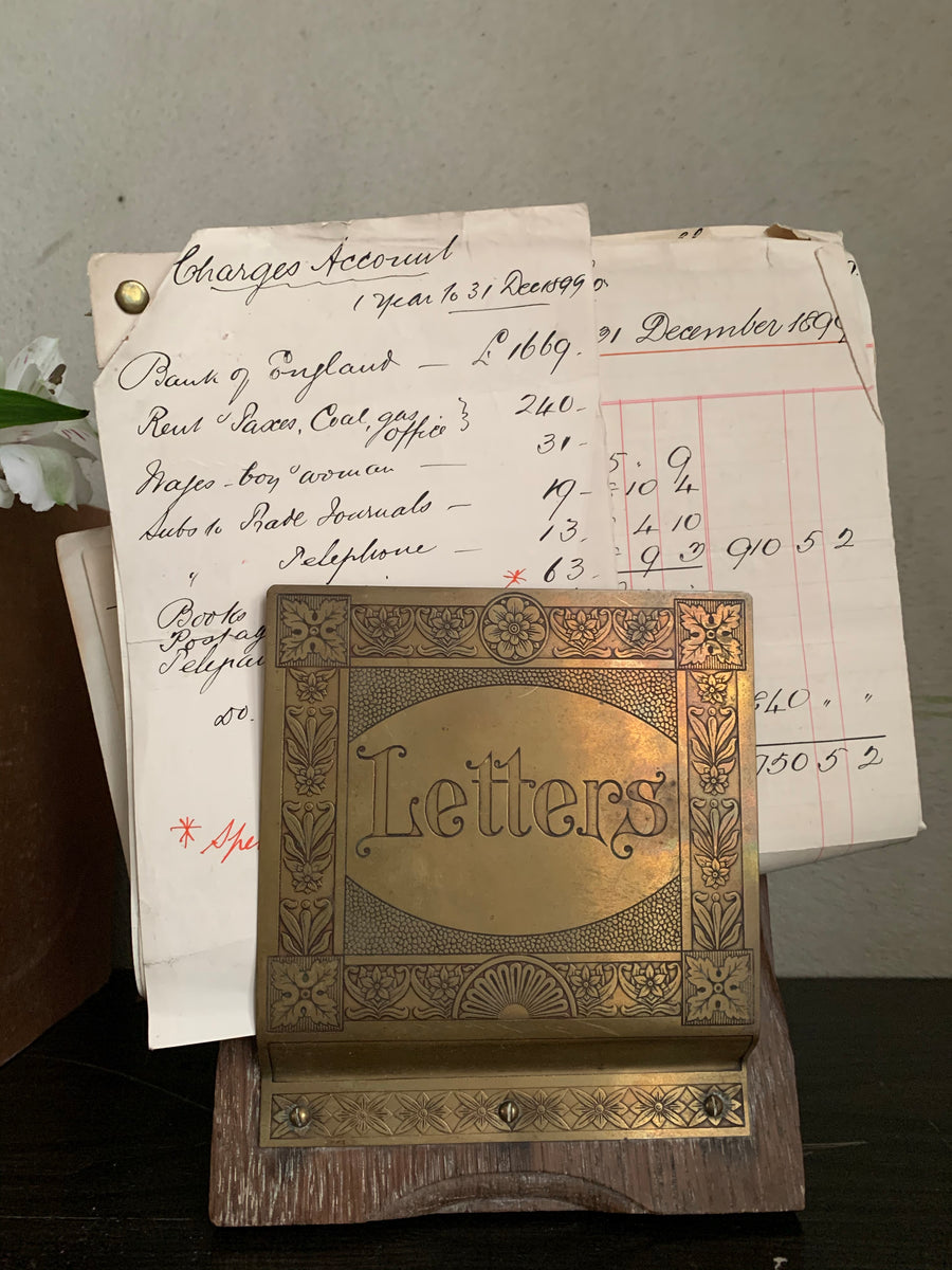 Antique Oak and Brass Wall Hanging Letter Rack – Reclectic