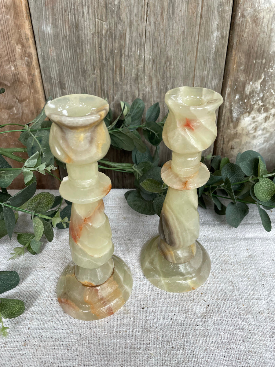 Pair of Alabaster Candlesticks – Reclectic